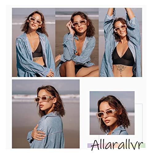 Allarallvr Y2K Rectangle Sunglasses for Women Vintage Trendy 90S Gafas De Sol Para Mujer Sun Glasses AR82074(Black+Yellow Tortoise)