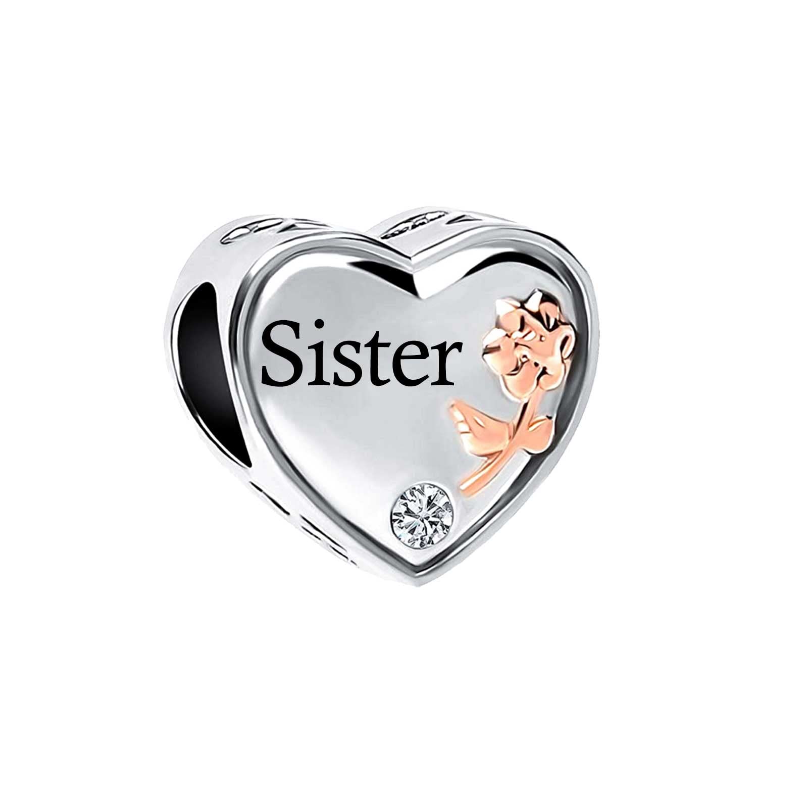 KunBead Rose Heart Love Sister Bead Charms Compatible with Pandora Bracelets