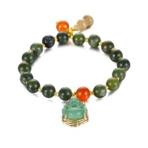 fuqimanman2020 laughing buddha pendant stretch bracelet jade natural stone beaded strand cubic zirconia crystal elastic lucky gemstone amulet protection jewelry for women men-b