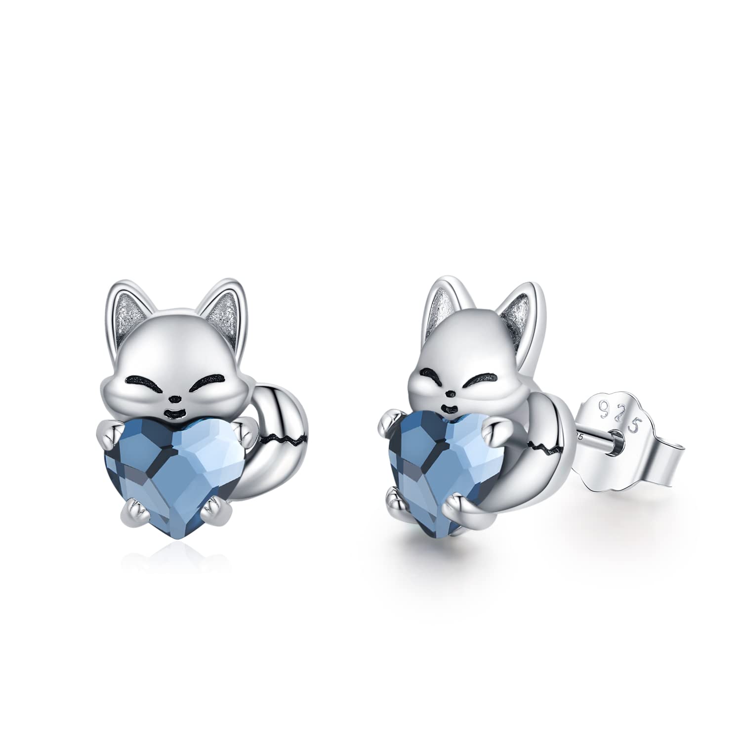 Fox Earrings Sterling Silver Cute Animal Crystal Earrings Hypoallergenic Studs Earrings for Sensitive Ears Fox Jewelry Gifts for Women Girls