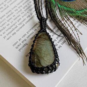 Natural Labradorite Macrame Pendant, Cord Wrapped Macrame Pendant, Bohemian Jewelry, Hand Wrapped Pendant