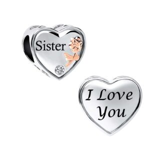 kunbead rose heart love sister bead charms compatible with pandora bracelets