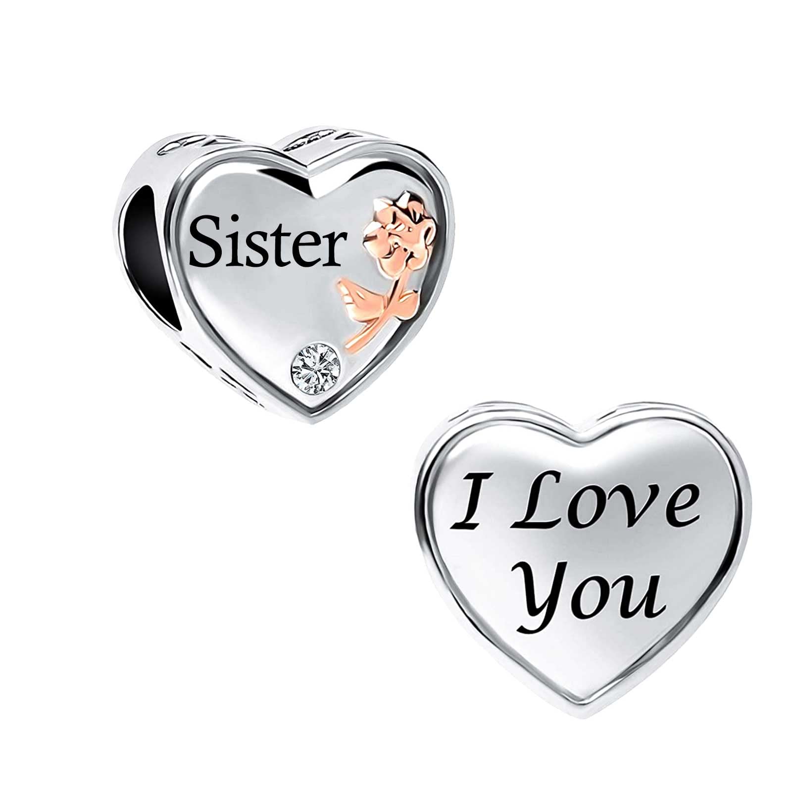 KunBead Rose Heart Love Sister Bead Charms Compatible with Pandora Bracelets