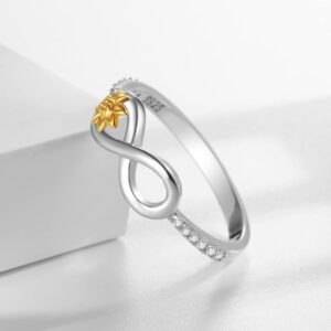 925 Sterling Silver Sunflower Ring Size 9 for Women - Cute 18K Gold Infinity Rings for Women - Anniversary Wedding Birthday Valentine's Day Gifts Jewelry for Loved Ones