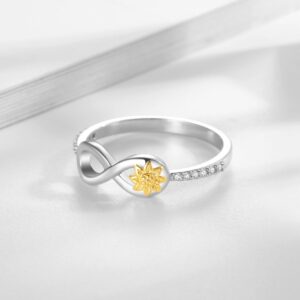 925 Sterling Silver Sunflower Ring Size 9 for Women - Cute 18K Gold Infinity Rings for Women - Anniversary Wedding Birthday Valentine's Day Gifts Jewelry for Loved Ones