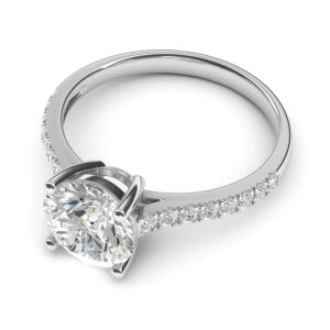 14k White Gold 2CT Classic 4-Prong Genuine Moissanite Engagement Ring with Side Stones Promise Bridal Ring (8)