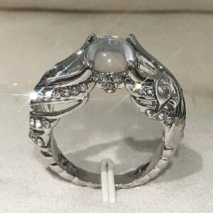 SSZUKOOU Unique 925 Sterling Silver Floral Ring Angel Wings Wedding Band Charming Moonstone Diamond Jewelry Casual Accessory Engagement Rings (US 8)