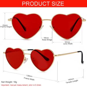 Polarized Heart Shaped Sunglasses for Women, Vintage Fashion Cute Lovely Sun Glasses Metal Frame UV400 Protection(Gold/Red)