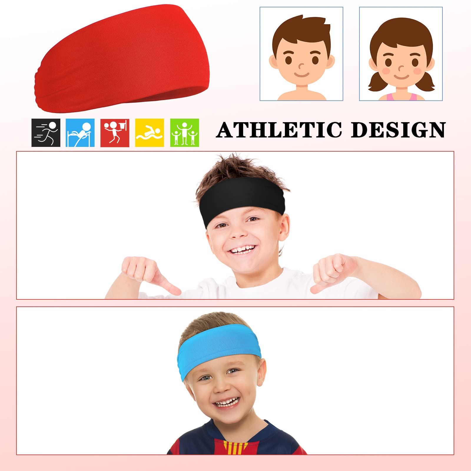 6 Pcs Kids Athletic Sweatbands and Headbands - Elastic Hairbands with Sweat Absorption for Football, Youth Sports, and Active Kids (Multi Colors)