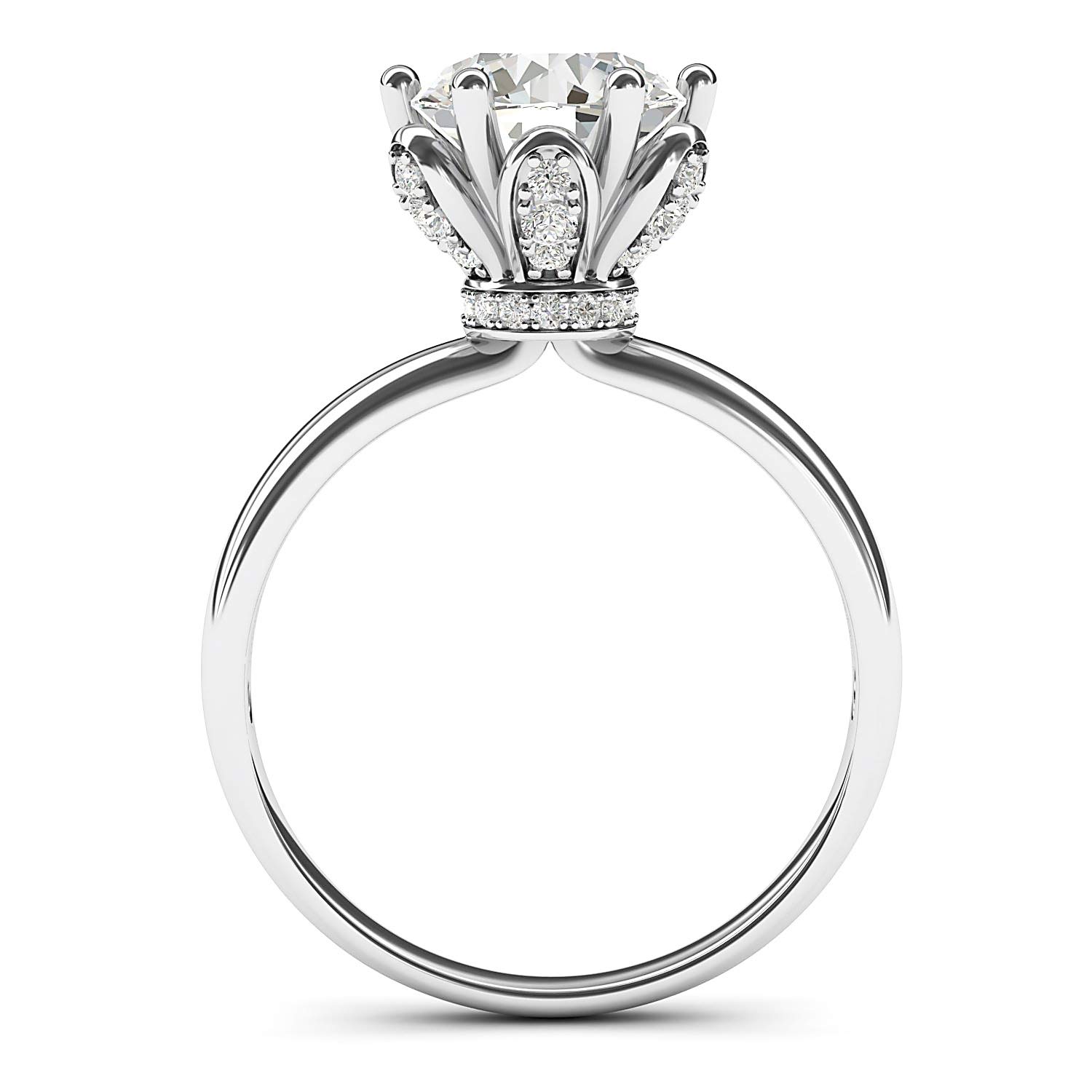 Solid Sterling Silver Romantic Flower Style 6-Prong Set 2.0 CT Genuine Moissanite Engagement Ring (6)