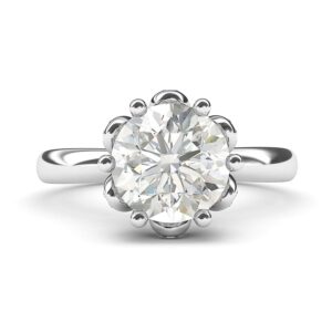 Solid Sterling Silver Romantic Flower Style 6-Prong Set 2.0 CT Genuine Moissanite Engagement Ring (6)