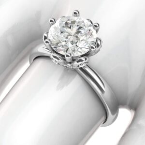 Solid Sterling Silver Romantic Flower Style 6-Prong Set 2.0 CT Genuine Moissanite Engagement Ring (6)