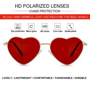 Polarized Heart Shaped Sunglasses for Women, Vintage Fashion Cute Lovely Sun Glasses Metal Frame UV400 Protection(Gold/Red)