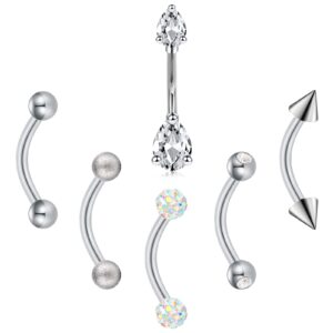 fectas 14g belly button rings small petite surgical steel cz petite navel ring for women body piercing jewelry curved barbell len 10mm silver