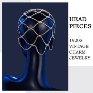 Fdesigner Rhinestone Headpieces Cap Vintage Crystal Head Chain Wedding Flapper Hair Jewelry Great Gatsby Cleopatra Women Hair Accessoris for Party Prom Festival (Gold-Vintage)