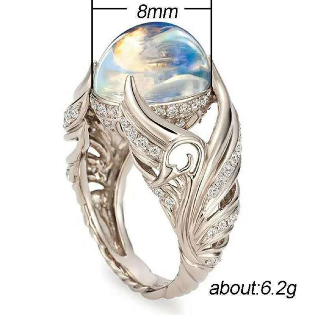 SSZUKOOU Unique 925 Sterling Silver Floral Ring Angel Wings Wedding Band Charming Moonstone Diamond Jewelry Casual Accessory Engagement Rings (US 8)