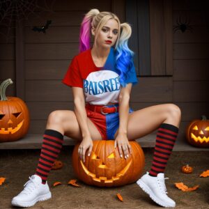 Junely Halloween Compression Socks for Women Striped Knee High Stockings for Running Nurses Travel Pregnancy Long Flights Gifts Red Black