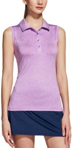 tsla women's sleeveless golf polo shirts, upf summer sports athletic tank tops, dry fit moisture wicking workout shirt, stretch polo heather lilac, medium