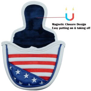 Gbourly Golf Club USA Mallet Putter Cover Magnetic Closure Heel Shafted PU Leather Stars and Stripes Flag Putters Headcover