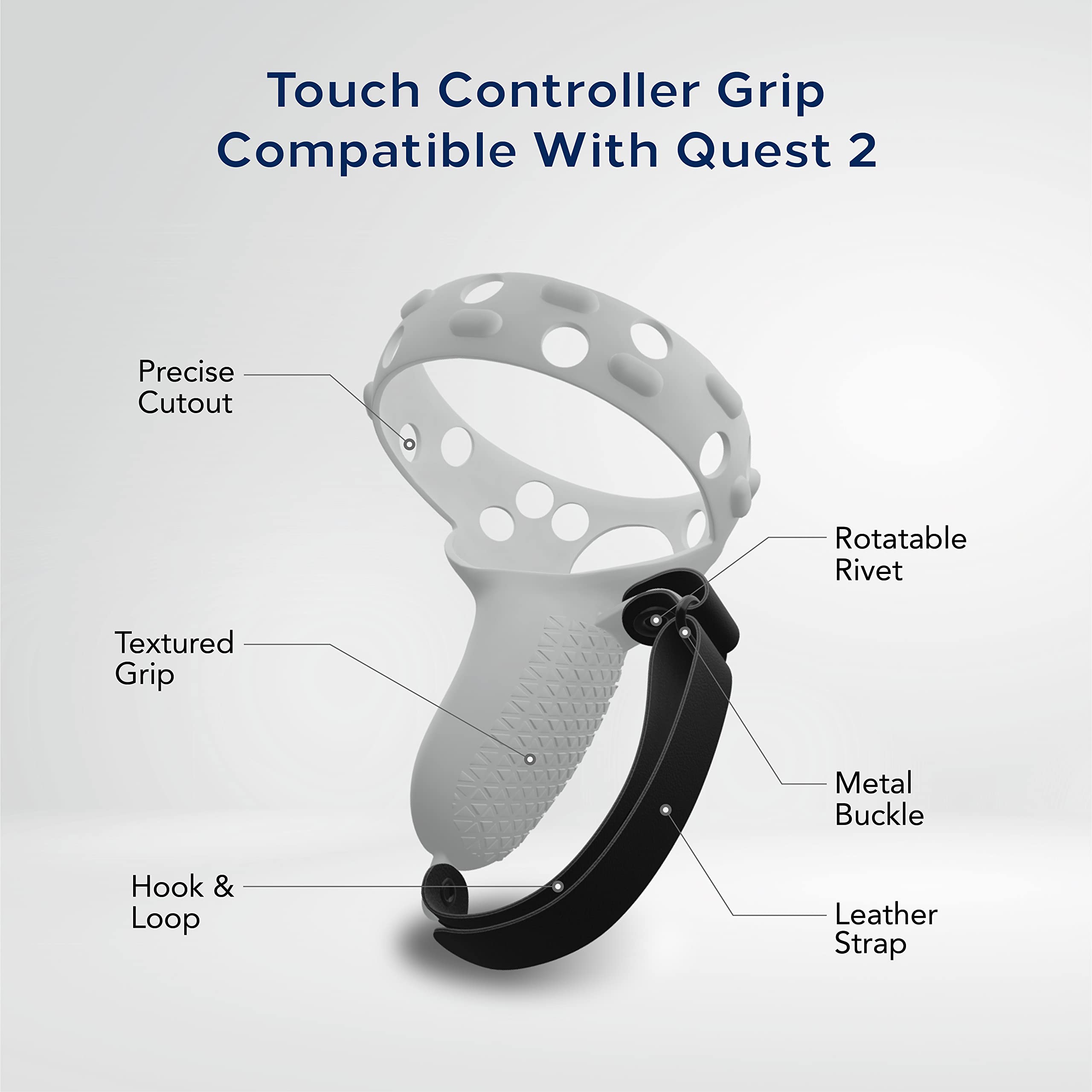 TNP Controller Grips for Oculus Quest 2 / Meta Quest 2 Knuckle Strap Black VR Touch Controller Hand Grip Cover Protector Sleeve with Anti-Throw Adjustable Straps