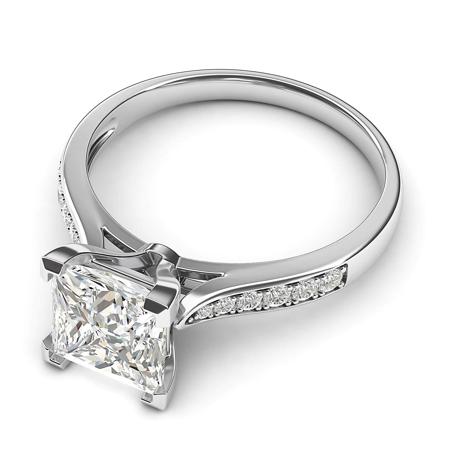 Sterling Silver Solitaire 1.5ct Princess Cut Genuine Moissanite Engagement Ring with Side Stones Promise Bridal Ring (5.5)