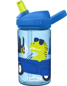 camelbak eddy+ 14oz kids water bottle with tritan renew – straw top, leak-proof when closed, road trip dinos