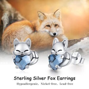 Fox Earrings Sterling Silver Cute Animal Crystal Earrings Hypoallergenic Studs Earrings for Sensitive Ears Fox Jewelry Gifts for Women Girls