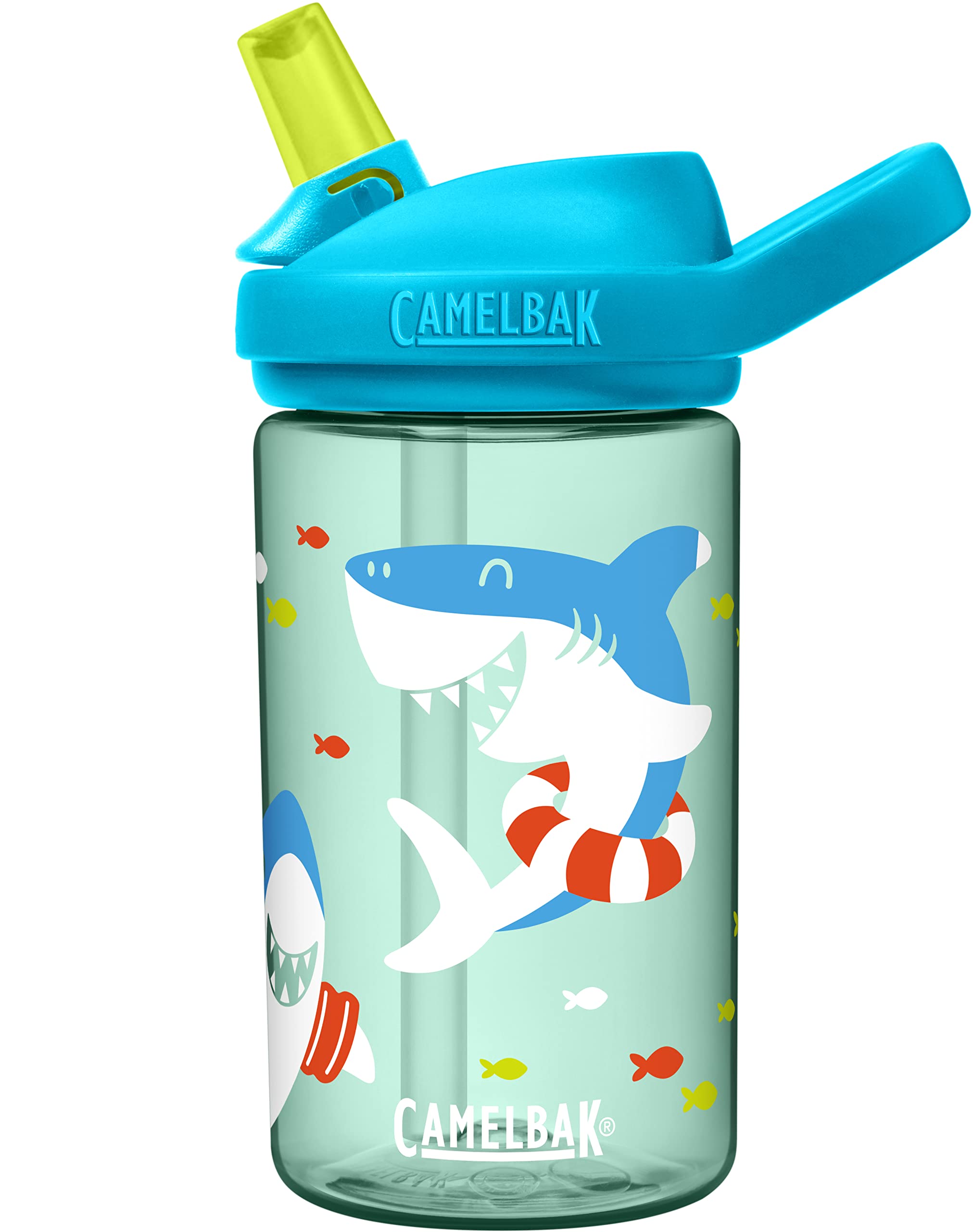 CamelBak eddy+ 14oz Kids Water Bottle with Tritan Renew – Straw Top, Leak-Proof When Closed, Summer Sharks