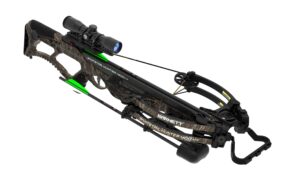 barnett archery whitetail hunter crossbow, with 4x32mm multi-reticle scope, 2 arrows, lightweight quiver, 400xtr without crank device, mossy oak bottomland, one size (bar78168)