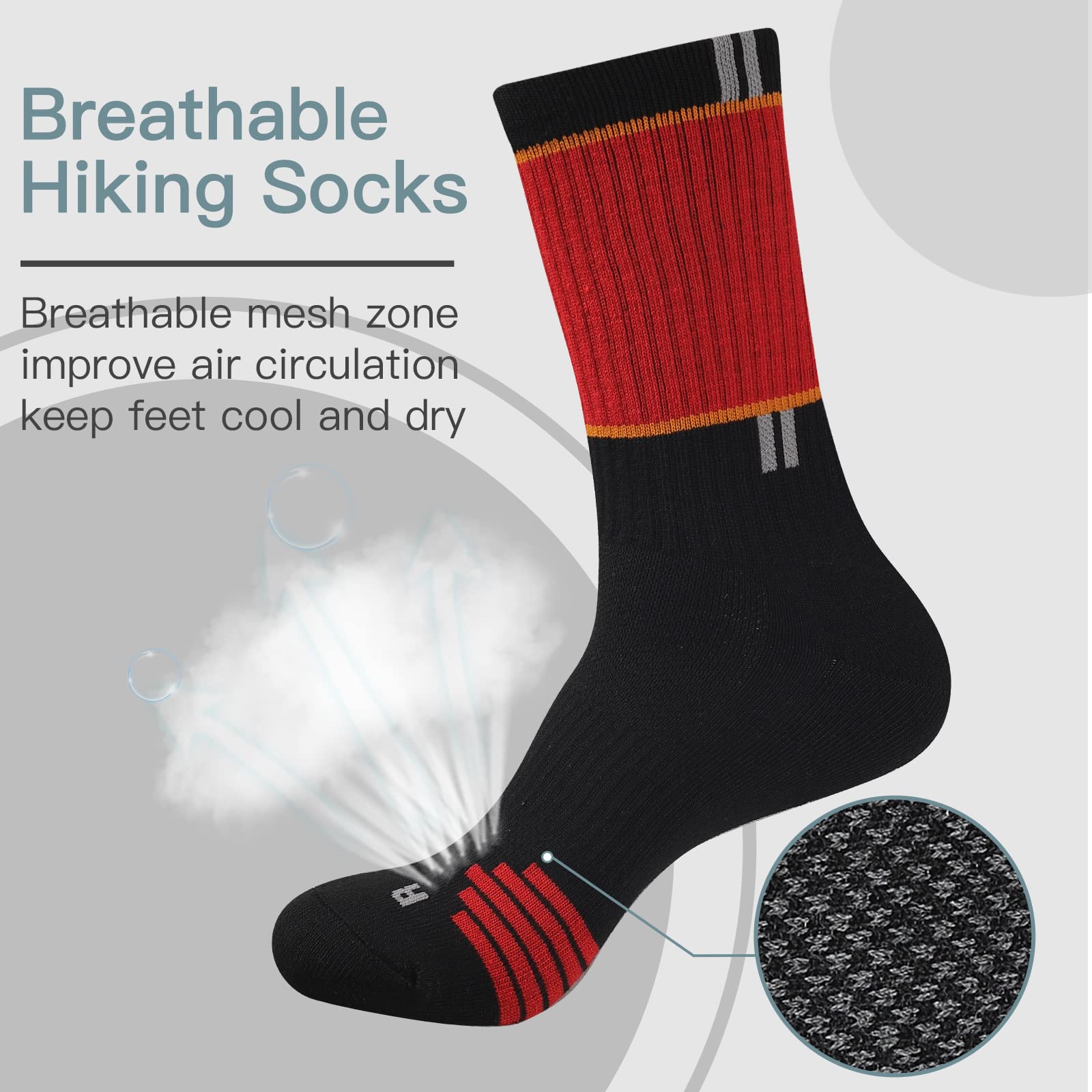 COOPLUS Mens 5 Pairs Hiking Crew Socks Athletic Cushioned breathable Trekking Socks Multi Performance