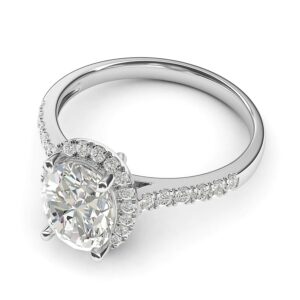 Sterling Silver Oval Cut Genuine Moissanite Halo Engagement Ring with Side Stones Promise Bridal Ring (7)