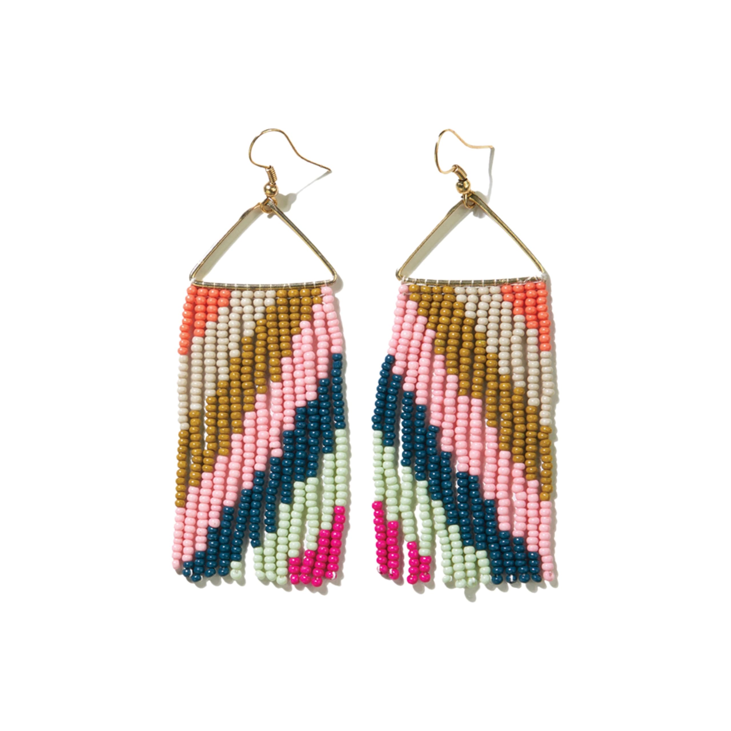 INK+ALLOY Beaded Boho Earrings for Women, Whitney Medium Fringe Dangle Statement Earrings, Handmade Jewelry for the Modern Bohemian, 3.25-Inch Length (Rainbow Diagonal Stripes)