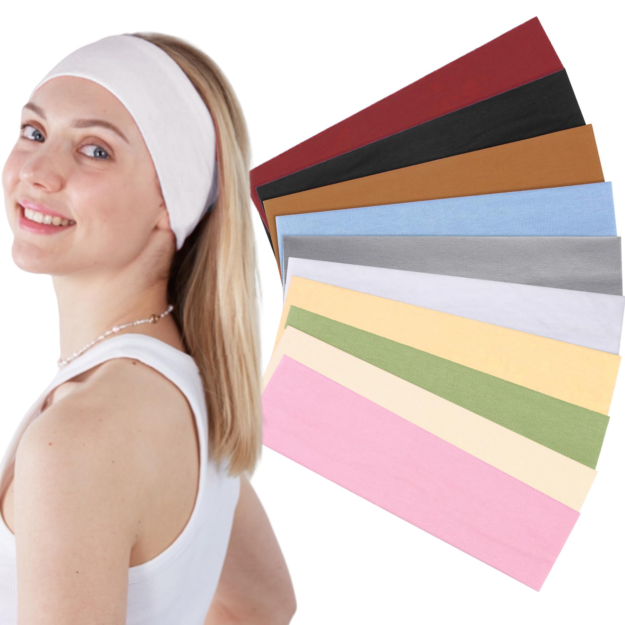 Ayesha 10 Pack Workout Headbands for Women Wide Cotton Headbands Sports Hair Bands Cloth Stretchy Headband for Yoga Sports Workout Fitness