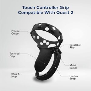 TNP Controller Grips for Oculus Quest 2 / Meta Quest 2 Knuckle Strap Black VR Touch Controller Hand Grip Cover Protector Sleeve with Anti-Throw Adjustable Straps