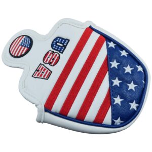 Gbourly Golf Club USA Mallet Putter Cover Magnetic Closure Heel Shafted PU Leather Stars and Stripes Flag Putters Headcover