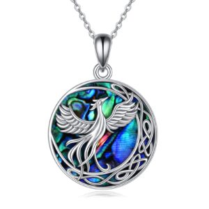 onefinity celtic phoenix jewelry gifts sterling silver moon phoenix necklace abalone shell nirvana of phoenix pendant for women