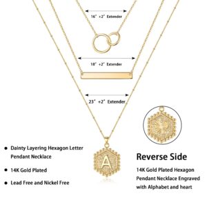 Layered Necklaces for Women, Handmade 14K Gold Plated Cute Bar Necklace Layering Infinity Circles Hexagon A Letter Initial Necklace Layered Gold Necklaces for Women Gold Necklace for Women (A)