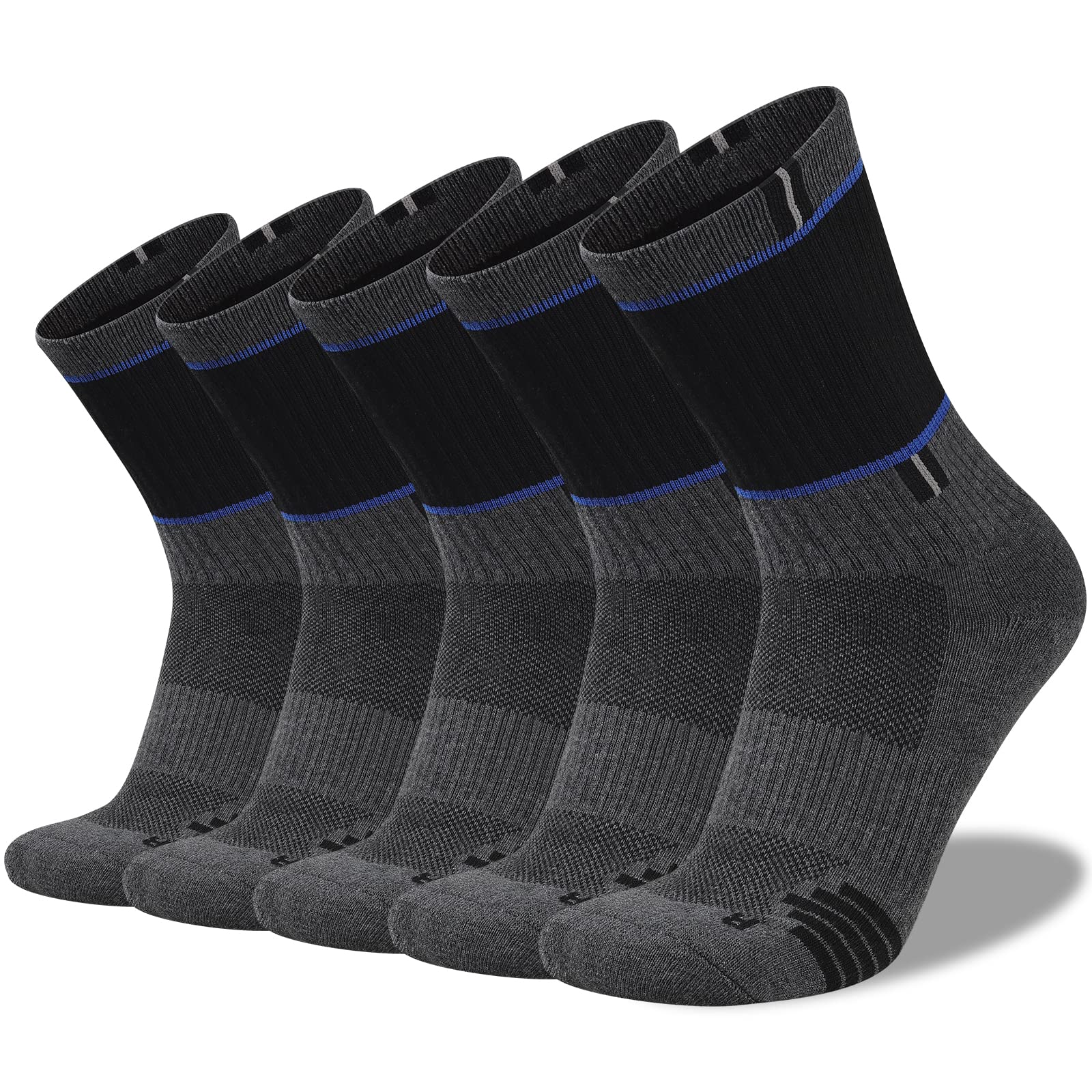 COOPLUS Mens 5 Pairs Hiking Crew Socks Athletic Cushioned breathable Trekking Socks Multi Performance