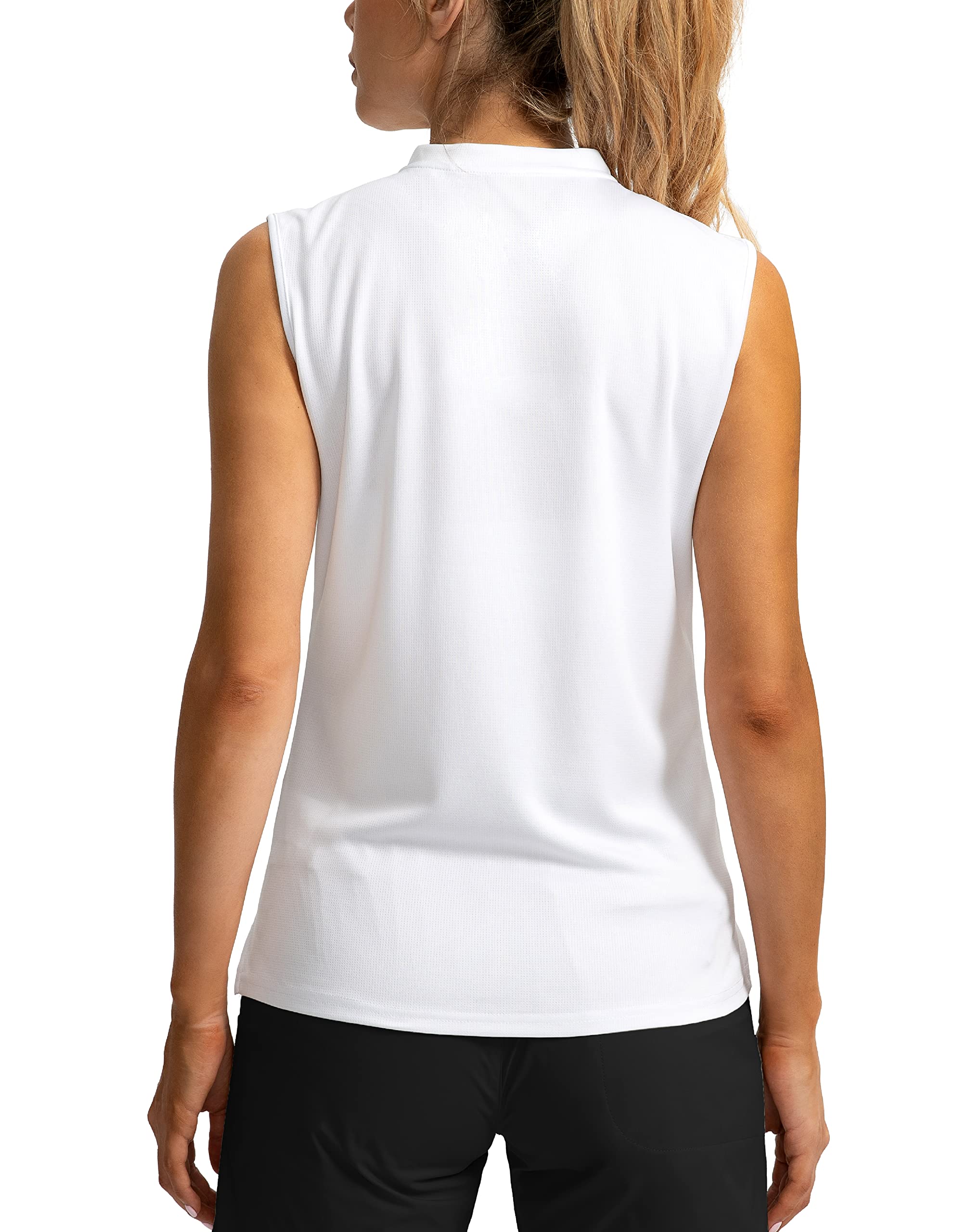 SANTINY Women's Sleeveless Golf Shirt Zip Up Tennis Lightweight Quick Dry Tank Tops Polo Shirts for Women(A White_M)