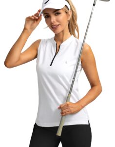 santiny women's sleeveless golf shirt zip up tennis lightweight quick dry tank tops polo shirts for women(a white_m)