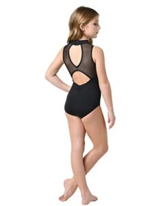 danz n motion girls mock neck tank leotard 22125c (black, 8-10)