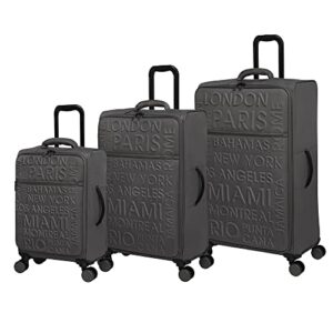 it luggage citywide 3 piece softside 8 wheel spinner, charcoal, 3 pc set