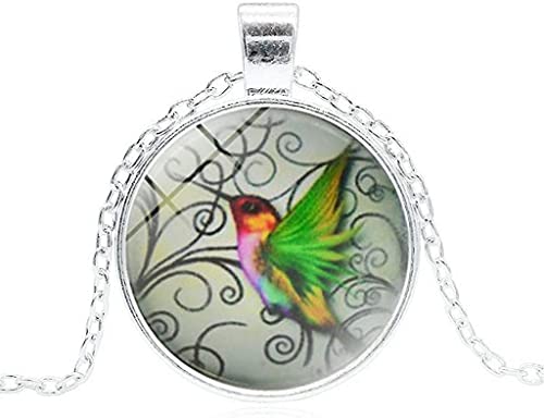 Round Locket Necklaces for Women Pressed Flower Hummingbird Transparent Glass Pendant Necklace Locket Scroll Design Charm Shaped Novelty Fine Jewelry Gifts for Her Useful Processed, as shown