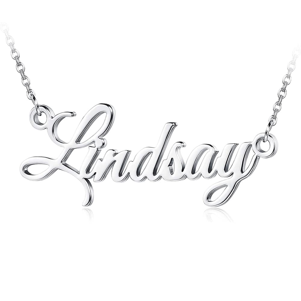 Jewenova S925 Sterling Silver Name Necklace Personalized, Custom Nameplate Necklace for Women with Adjustable Chain