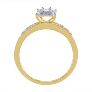 Pretty Jewels 10k Yellow Gold 0.47 Carat (cttw) Princess And Round White Diamond Double Halo Engagement Wedding Trio Ring Set For Him & Her (Color : H-I, Clarity : I1-I2), Wsize-9, Msize-10.5