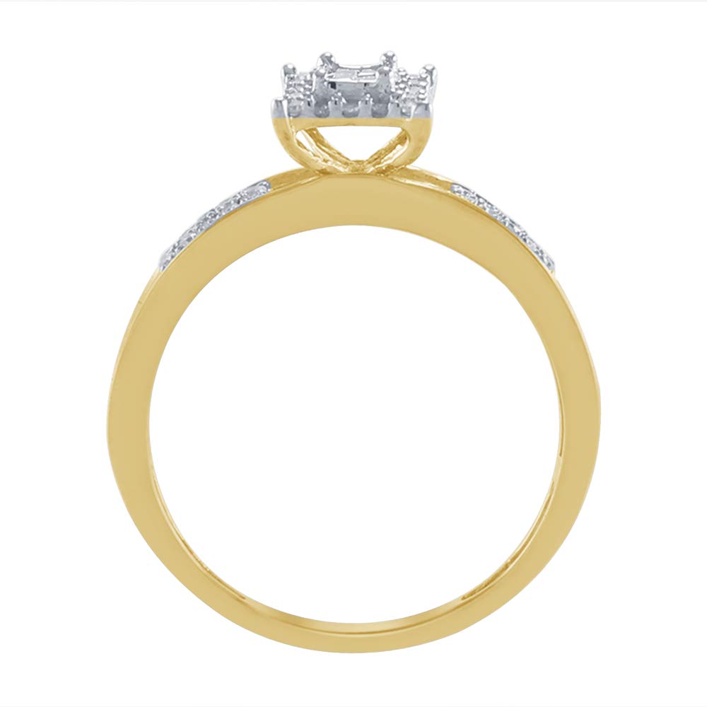 Pretty Jewels 10k Yellow Gold 0.47 Carat (cttw) Princess And Round White Diamond Double Halo Engagement Wedding Trio Ring Set For Him & Her (Color : H-I, Clarity : I1-I2), Wsize-9, Msize-10.5