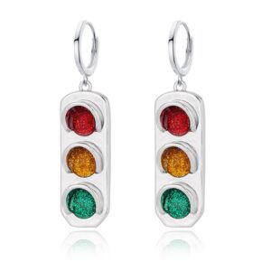 anxin unique personality creative traffic light drop dangle earrings simple fashionable geometric color traffic light earrings jewelry gifts for women (red creative traffic earrings)