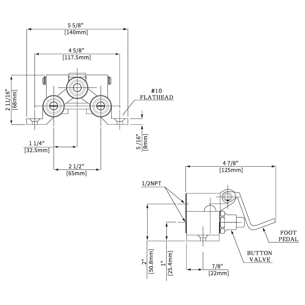 LukLoy Brass Double Pedal Valve, Dual Foot Pedal Control for Sink Pedal Faucet (Dual Pedal Valve)