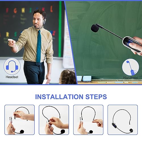 UHF Wireless Headset Microphone System: Mic Headset - LED Digital Display, Head Handheld Mic 2 in 1, Working Time 6H, 165 ft Range Mic for Voice Amplifier, Tour Guide, Teaching, Fitness, PA System