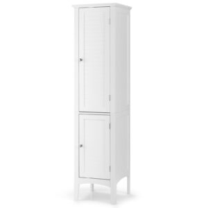 giantex storage cabinet bathroom high cabinet with 5 tier storage shelves, freestanding slim cabinet, tall organizer for kitchen, living room, linen tower narrow floor cabinet (white)